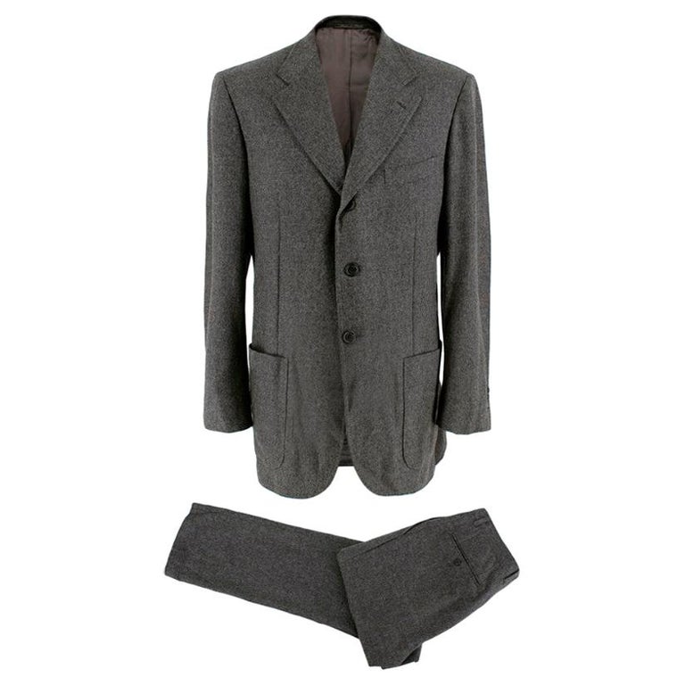 Corneliani Men's Grey Virgin Wool Single Breasted Suit - Size Large 50 ...