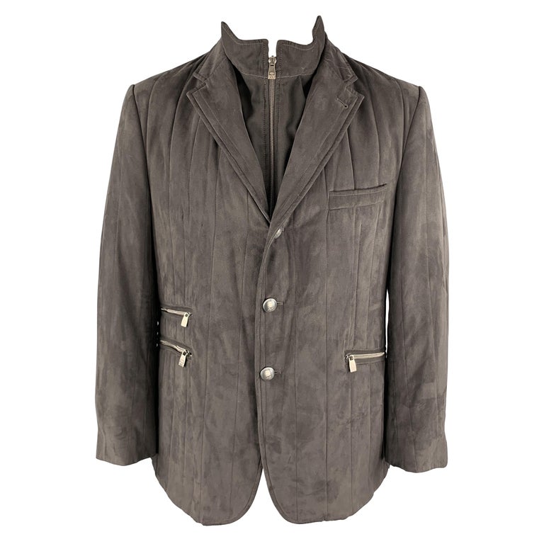 CORNELIANI Size XXL Brown Polyester Quilted Detachable Collar Jacket at ...