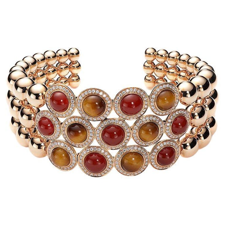 Carnelian and and Tiger Eye Diamond Bangle For Sale at 1stDibs