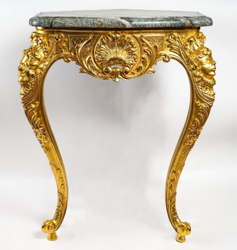 Corner Console-Gilded Wood with 24 Carat Leaf-Green Marble From The ...