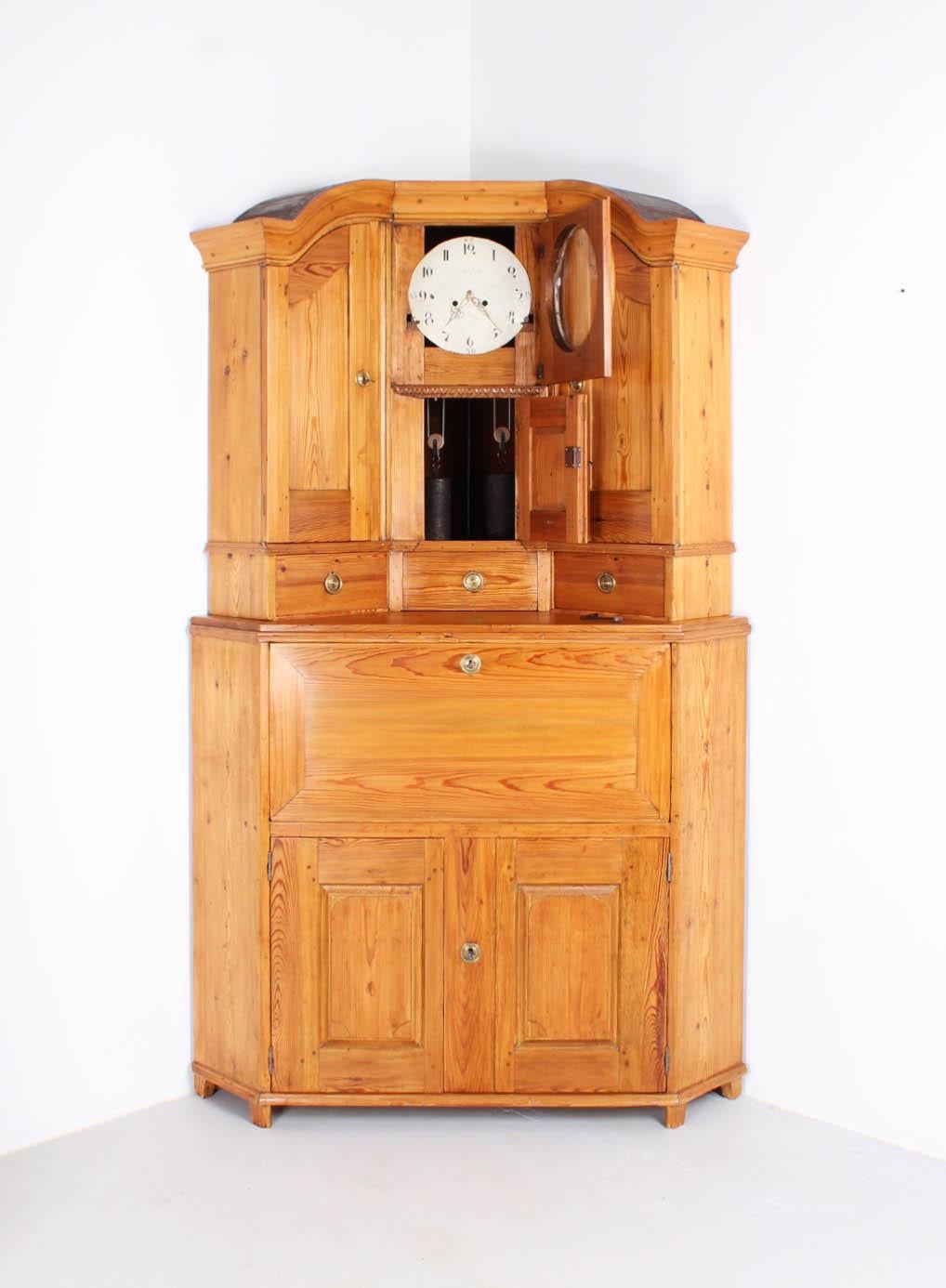 Corner Cupboard with Built in Grandfather Clock, Corner Secretaire ...
