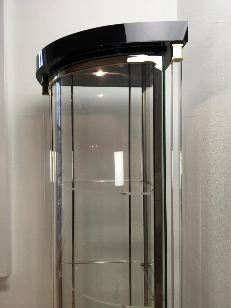 Corner Vitrine by Belgo Chrom, Glass and Lucite For Sale at 1stDibs