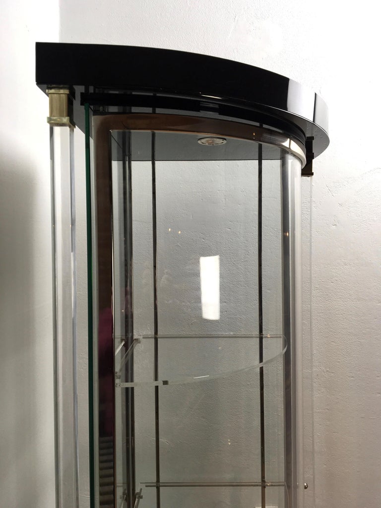 Corner Vitrine by Belgo Chrom, Glass and Lucite For Sale at 1stDibs