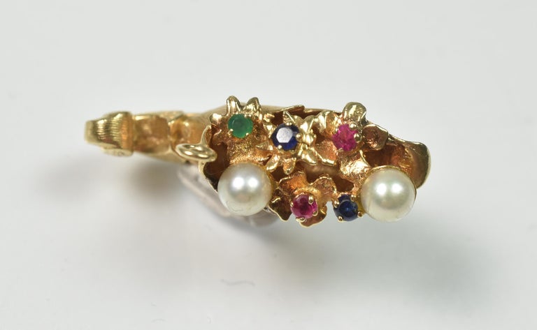 Cornucopia Pendant 14K Yellow Gold with Ruby, Pearl, Sapphire, and ...