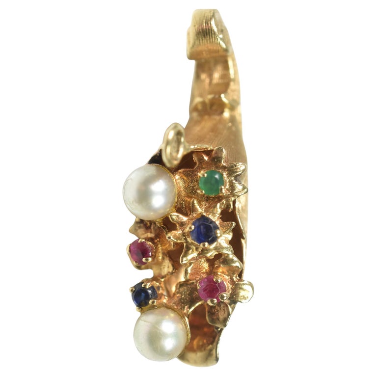 Cornucopia Pendant 14K Yellow Gold with Ruby, Pearl, Sapphire, and ...