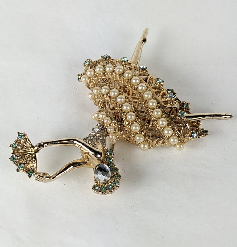 Coro Art Deco Pearl Studded Ballerina Brooch For Sale at 1stDibs