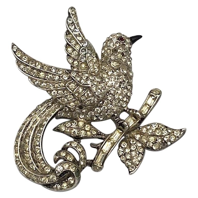 Coro Craft Sterling Silver and Rhinestone 1940s Bird Brooch at 1stDibs