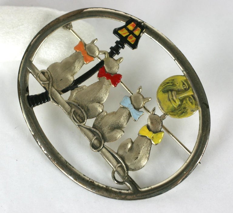Coro Moon Gazing Cat Brooch at 1stDibs