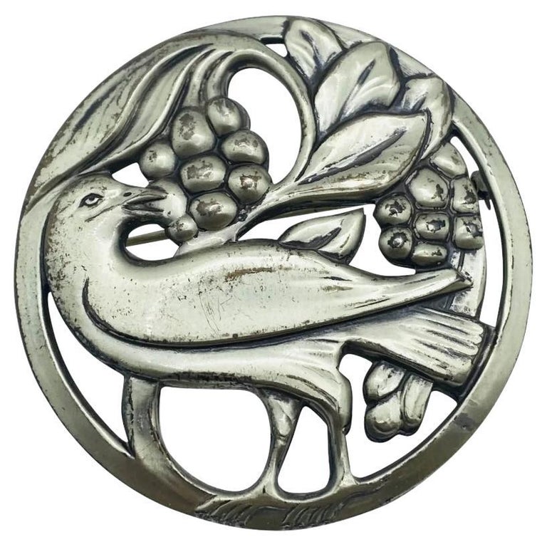 Coro Norseland Sterling Silver Vintage Brooch Raven For Sale at 1stDibs