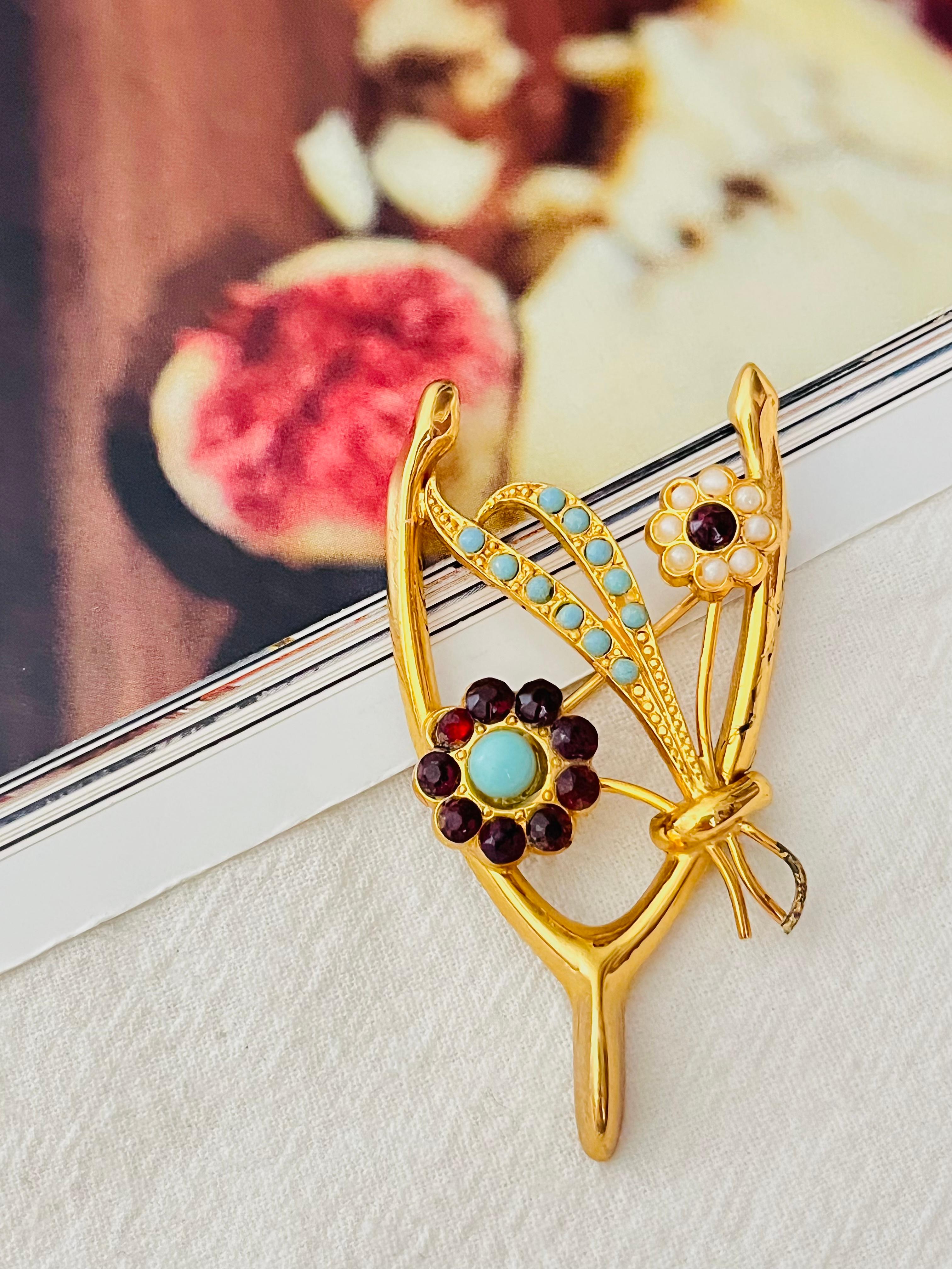 Coro Vintage 1940s Turquoise White Pearls Wishbone Ruby Flowers ...