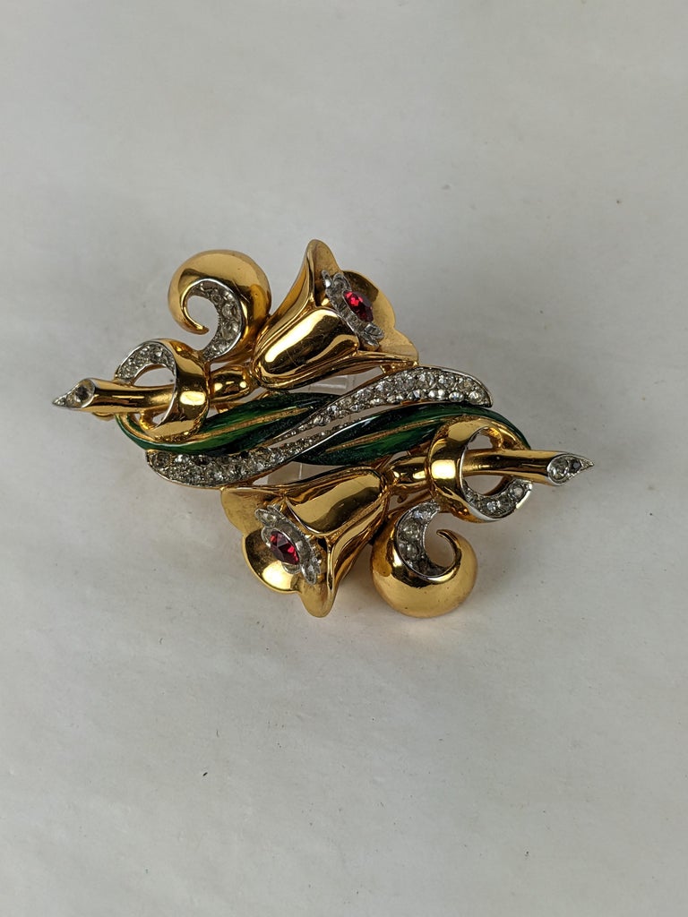 Corocraft Sterling Vermeil Bellflower Duette Brooch For Sale at 1stDibs