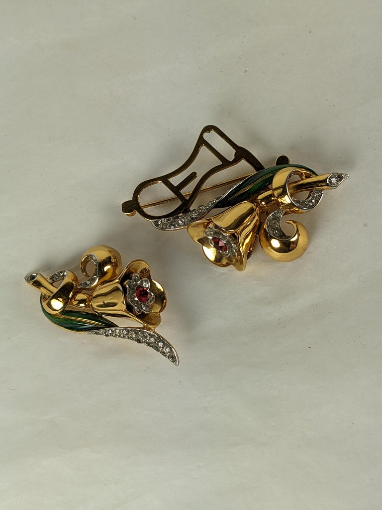 Corocraft Sterling Vermeil Bellflower Duette Brooch For Sale at 1stDibs