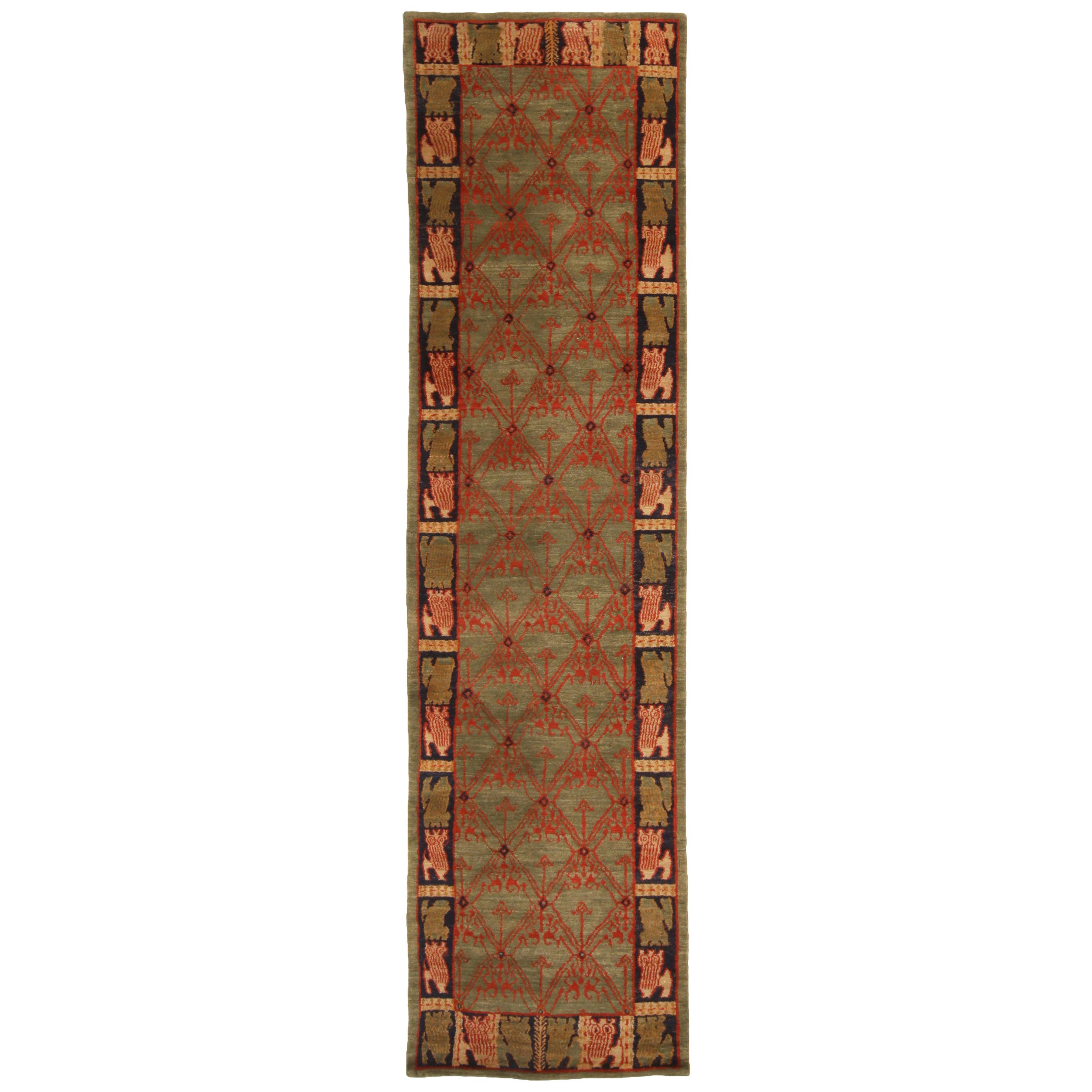 Rug and Kilim's Youngste Geometric Siver-Gray and Green Wool Runner For ...