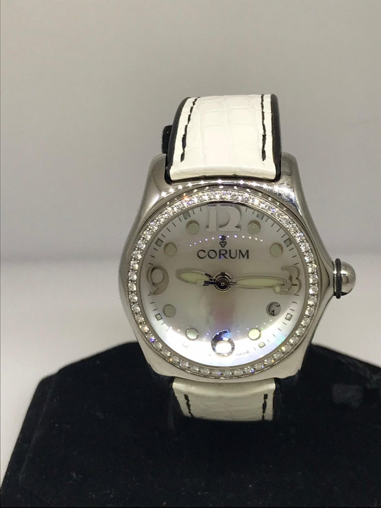 Corum Bubble Stainless Steel Diamond Bezel White Dial Ladies Watch ...