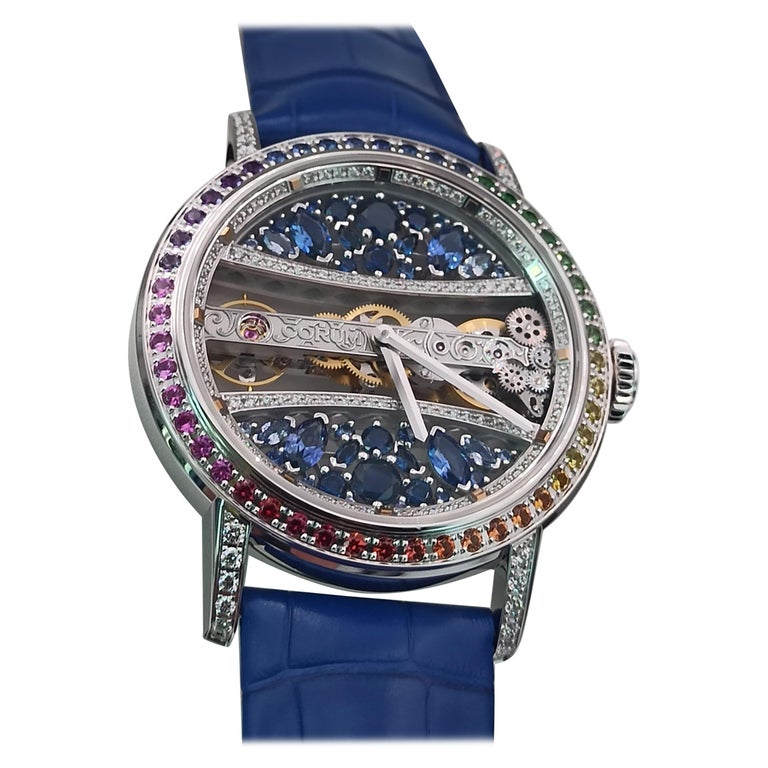 Corum Golden Bridge Round Lady, 18k White Gold, Saphires Reinbow For ...