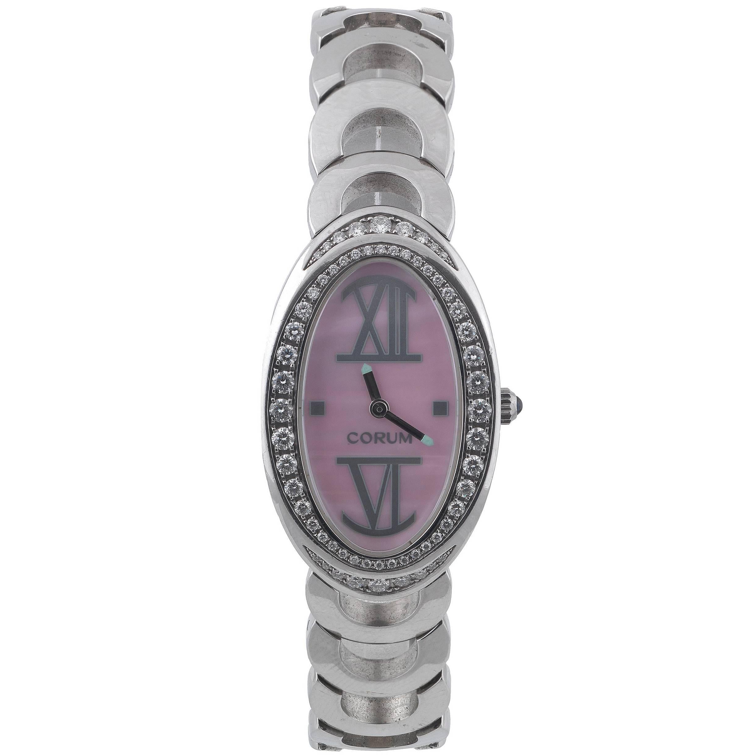 Corum Ladies Stainless Steel Toboggan Roman Dial Quartz Wristwatch For ...