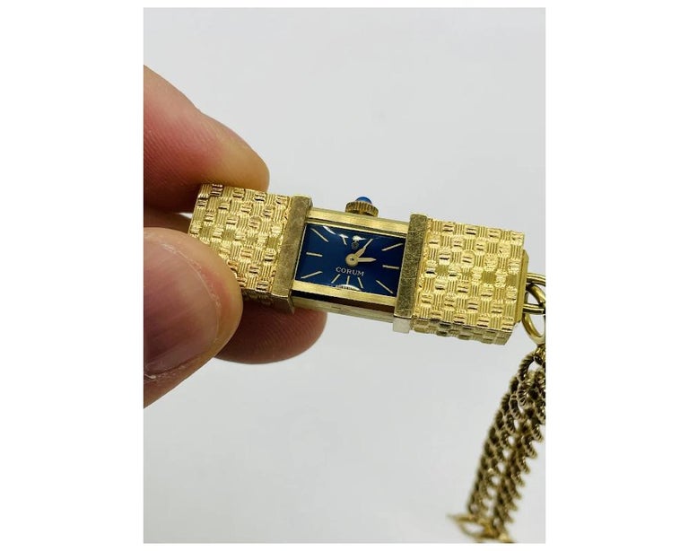 Corum Pocket Watch Watch Secret Opening Yellow 18k Gold Sapphire Charm ...