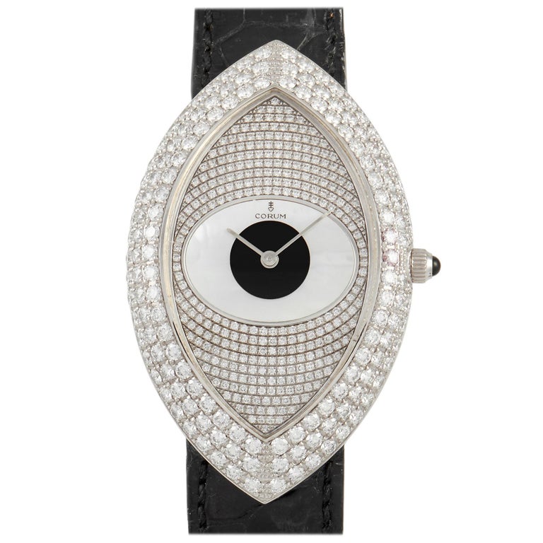 Corum XL 18k White Gold Diamond Eye Ladies' Watch at 1stDibs