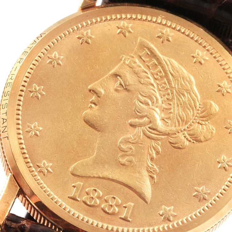 Corum Yellow Gold 10 Dollars Coin Diamond Ladies Watch Year 1881 For ...