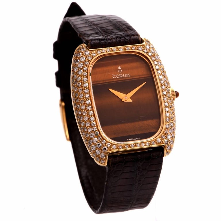 Corum Yellow Gold Diamond Tiger Eye Dial Mechanical Wristwatch For Sale ...
