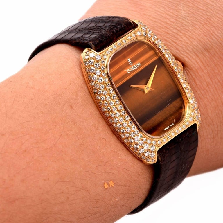 Corum Yellow Gold Diamond Tiger Eye Dial Mechanical Wristwatch For Sale ...