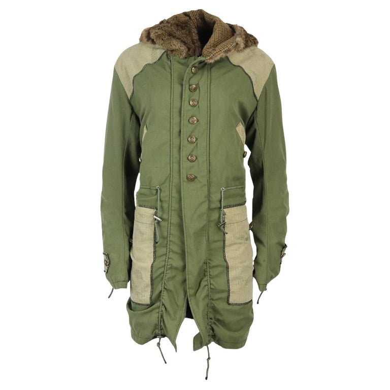 Cosa Nostra Fur Trimmed Cotton Canvas Parka Coat Small For Sale at 1stDibs