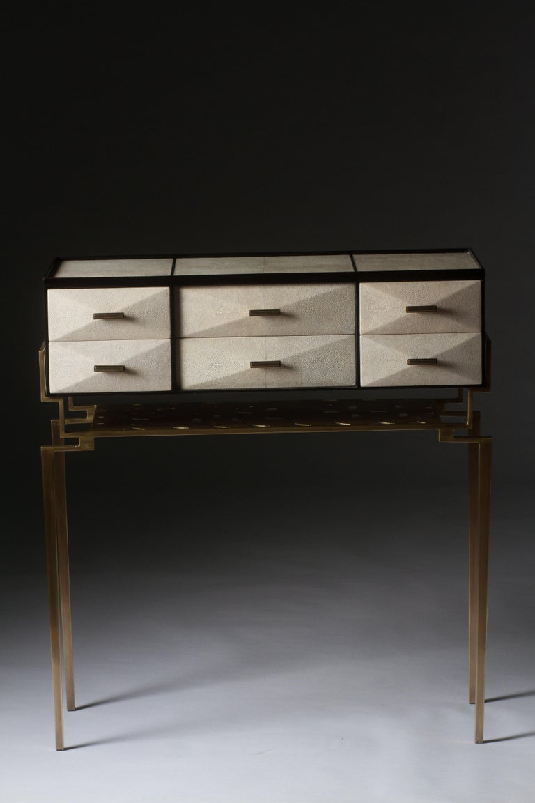 Cosima 8 Console / Storage Unit in Cream Shagreen and Brass by R&Y ...