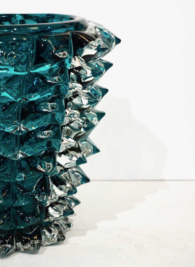 Costantini Italian Rostrato Blue Green Teal Murano Glass Modern Vase at ...