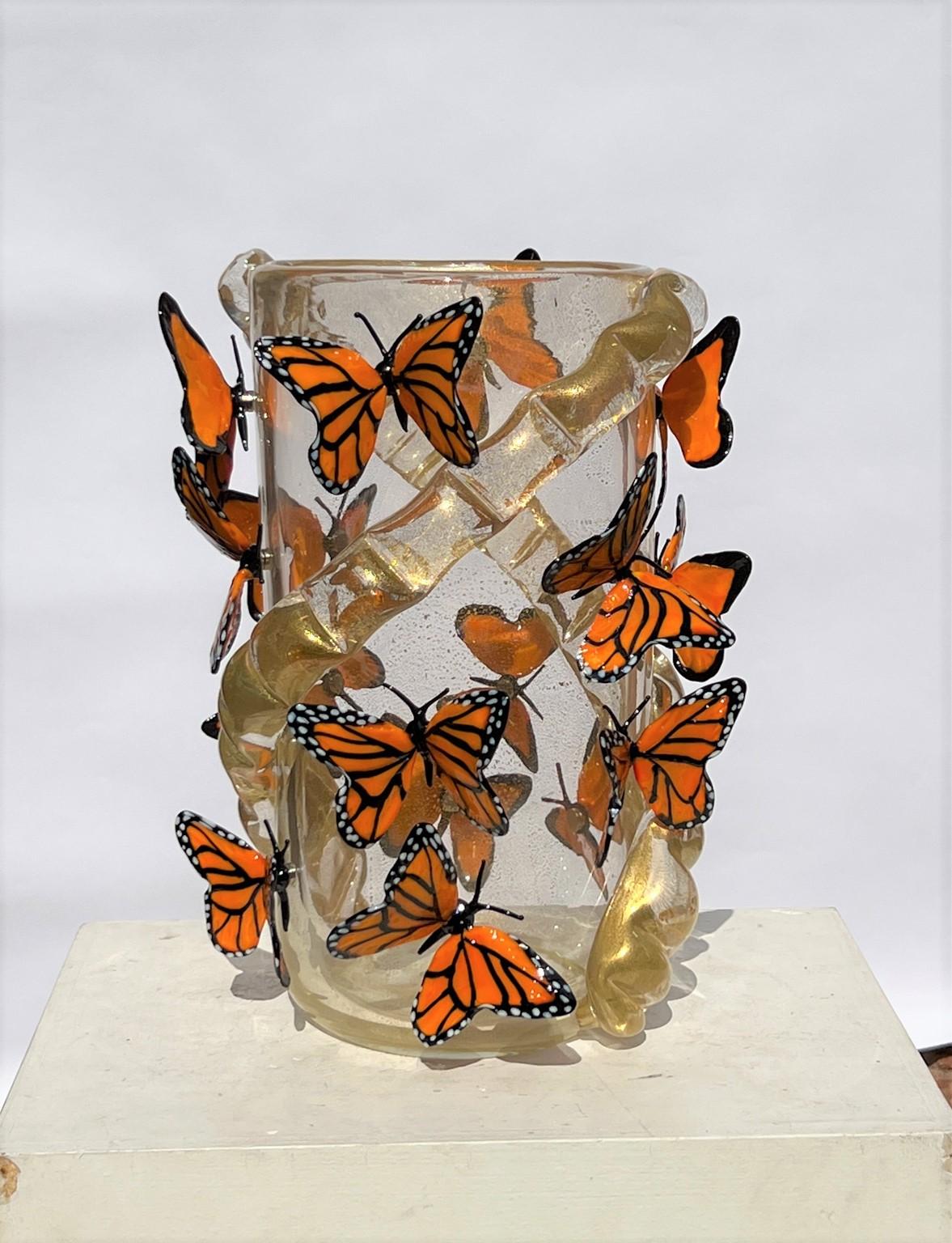Costantini Modern Real Gold Made Murano Glass Vase With Butterflies ...