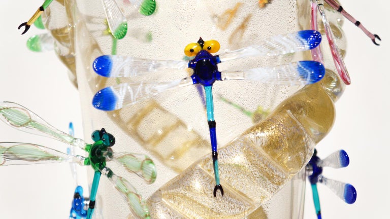 Costantini Modern Real Gold Made Murano Glass Vase with Dragonflies ...