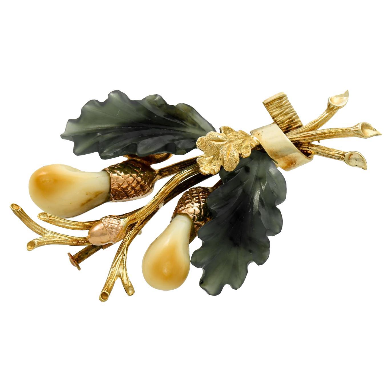 Rose and Yellow Gold "Grandel" Hunter Brooch with Diamonds and Canine ...