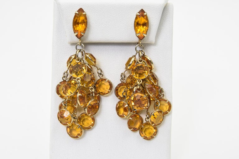 Costume Citrine Rhinestones Tassel Dangle Clip-on Earrings For Sale at ...