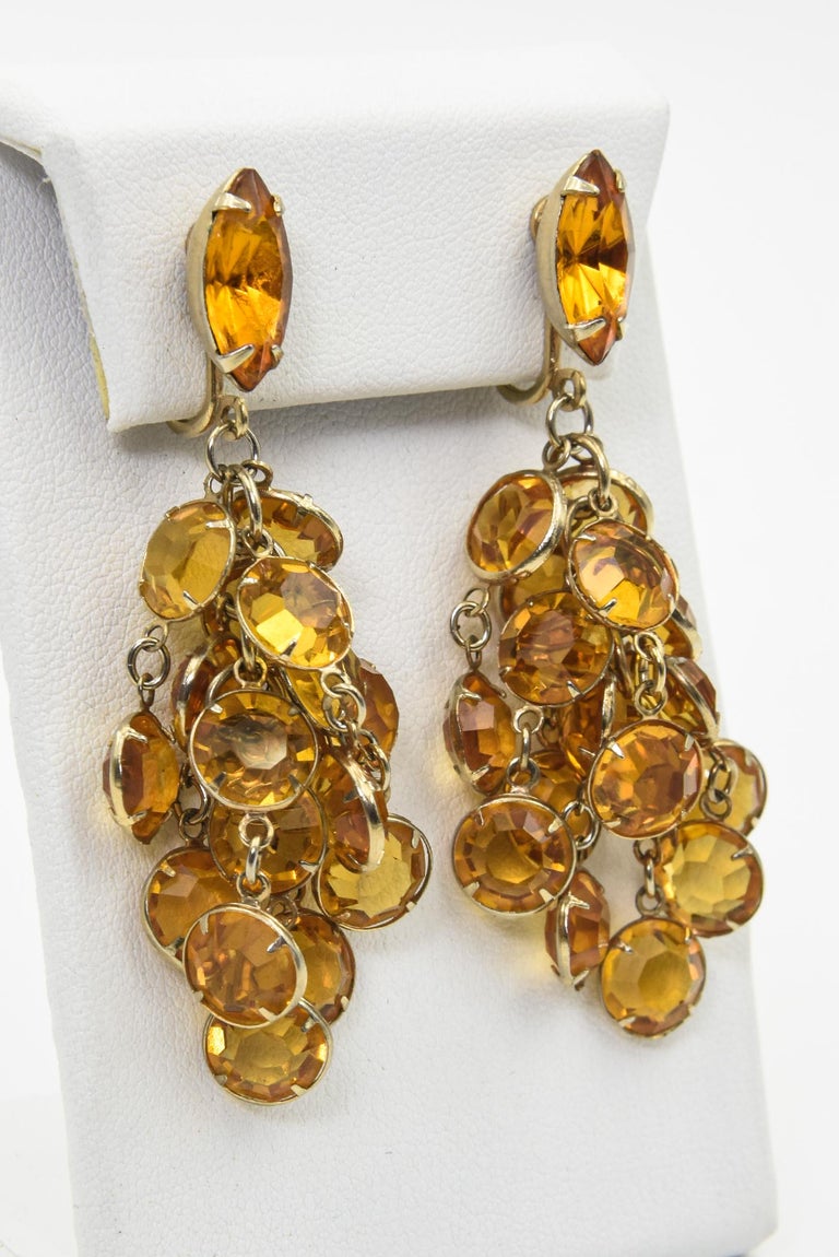 Costume Citrine Rhinestones Tassel Dangle Clip-on Earrings For Sale at ...