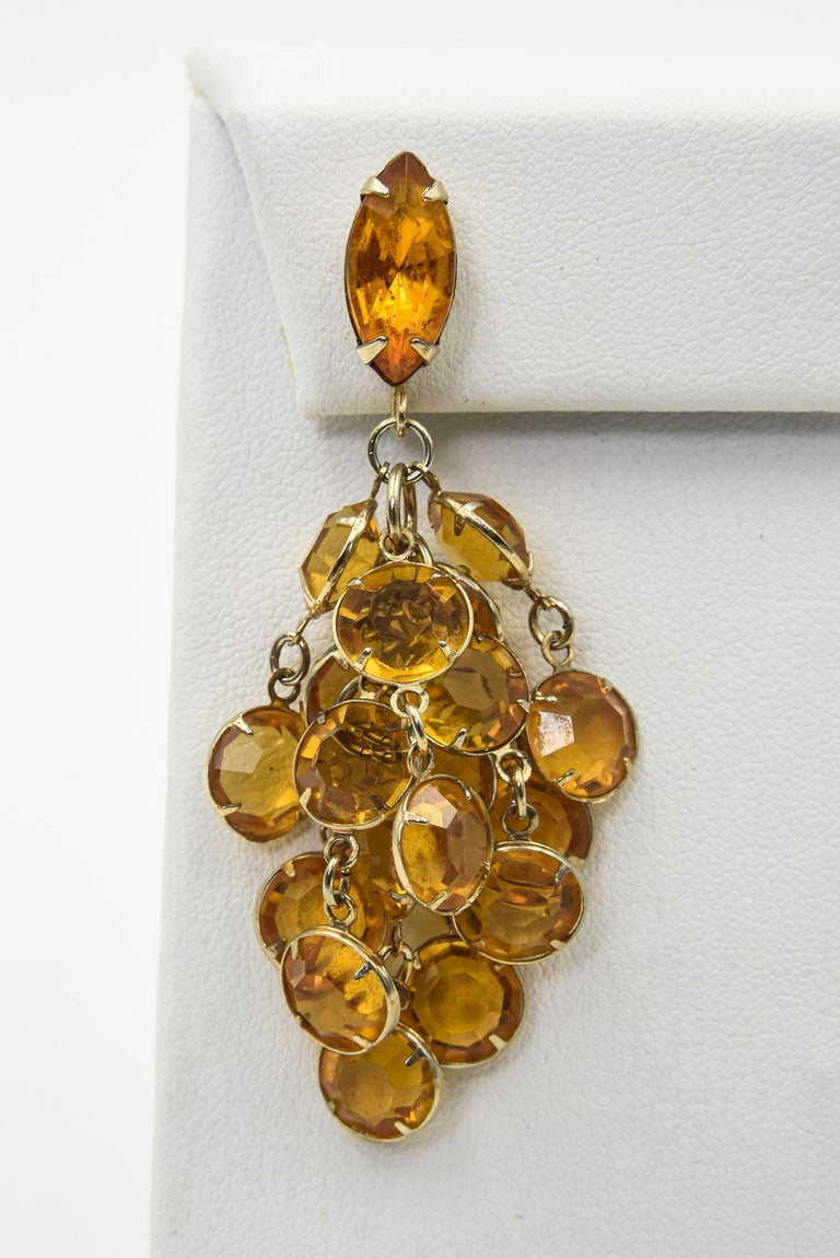 Costume Citrine Rhinestones Tassel Dangle Clip-on Earrings For Sale at ...