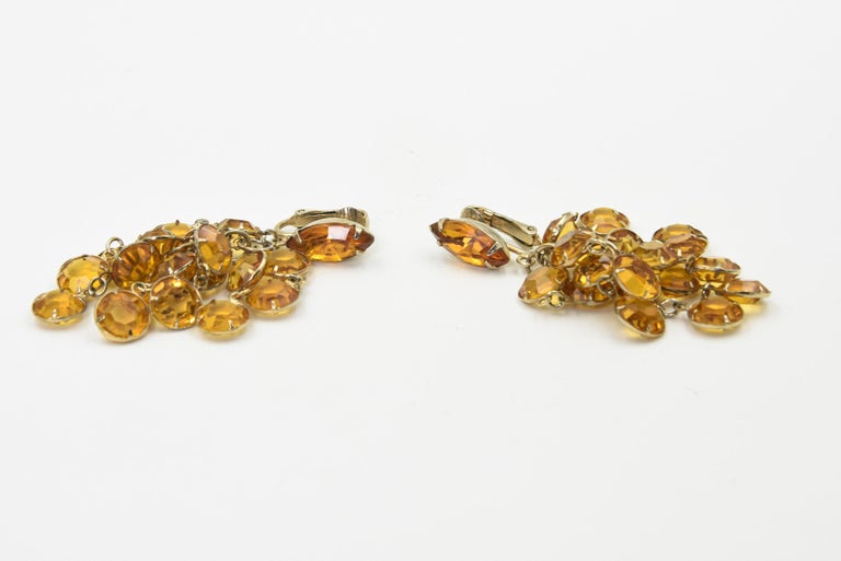 Costume Citrine Rhinestones Tassel Dangle Clip-on Earrings For Sale at ...