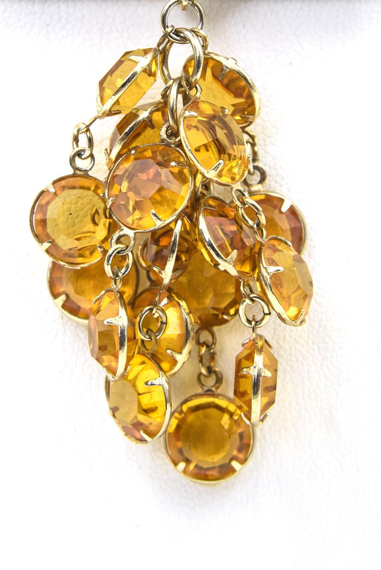 Costume Citrine Rhinestones Tassel Dangle Clip-on Earrings For Sale at ...