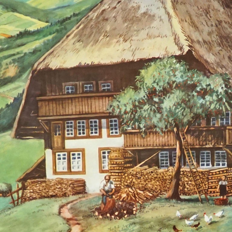 Cottagecore Mural Black Forest Farming House Vintage Rollable WallChart ...