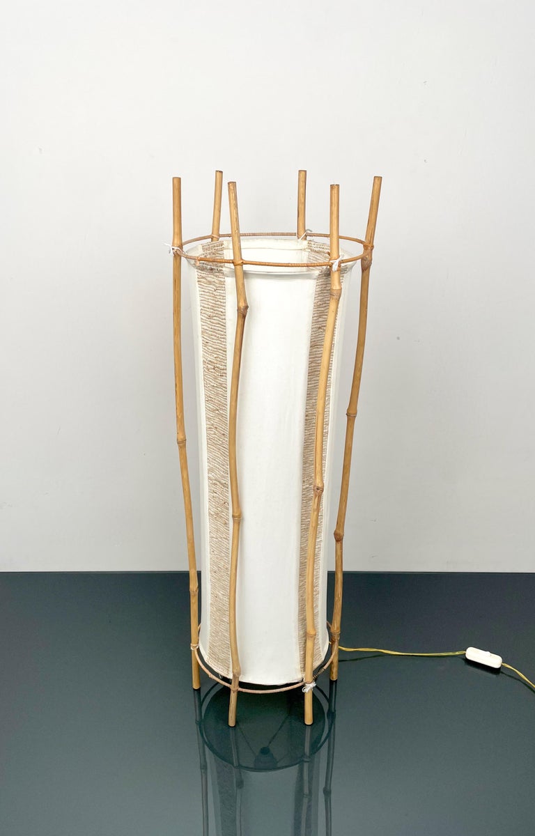 Cotton, Bamboo and Rattan Floor Lamp Attributed to Louis Sognot, France ...