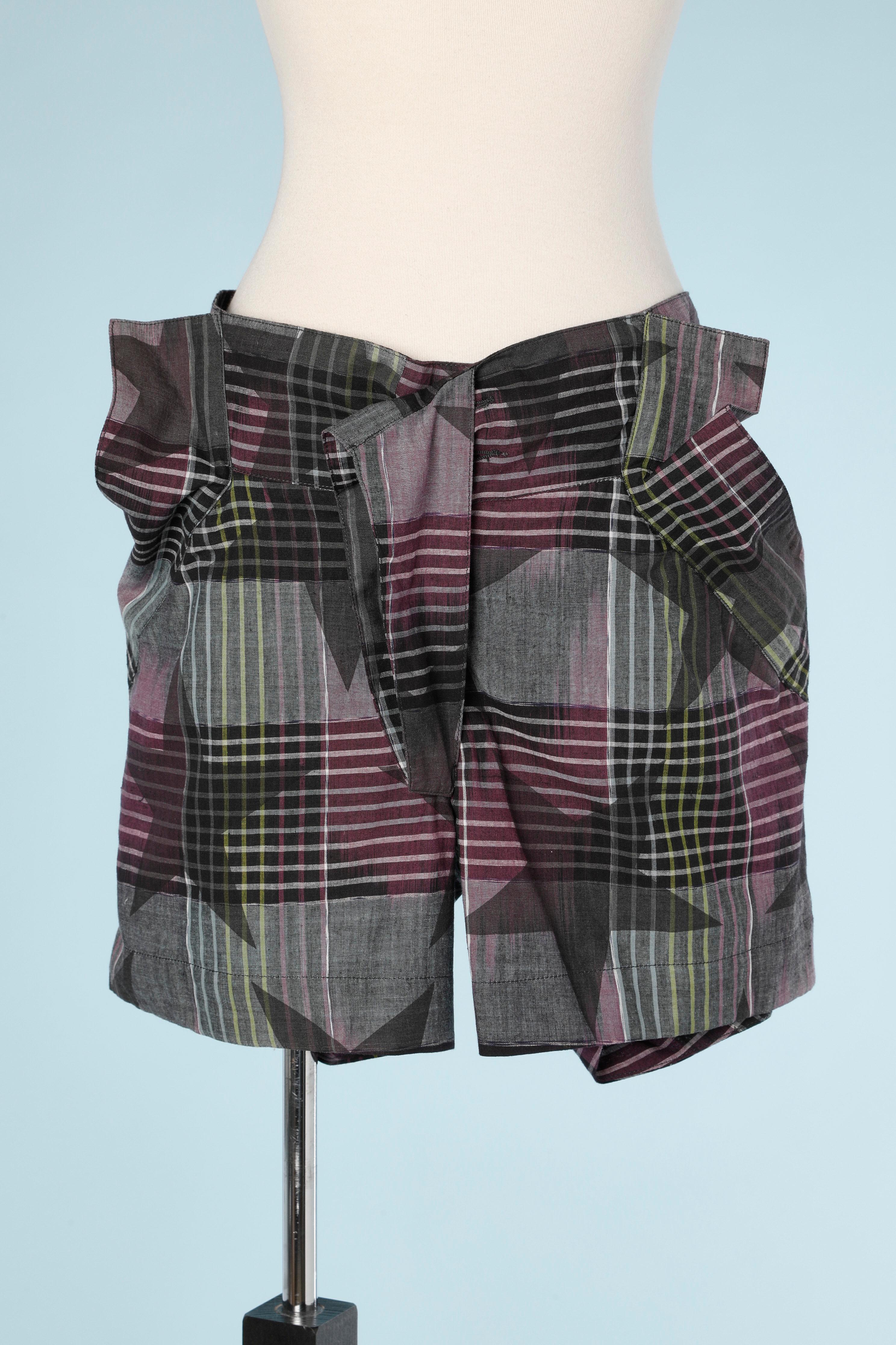 Cotton short with check pattern and striped fabric belt Vivienne Westwood For Sale at 1stDibs