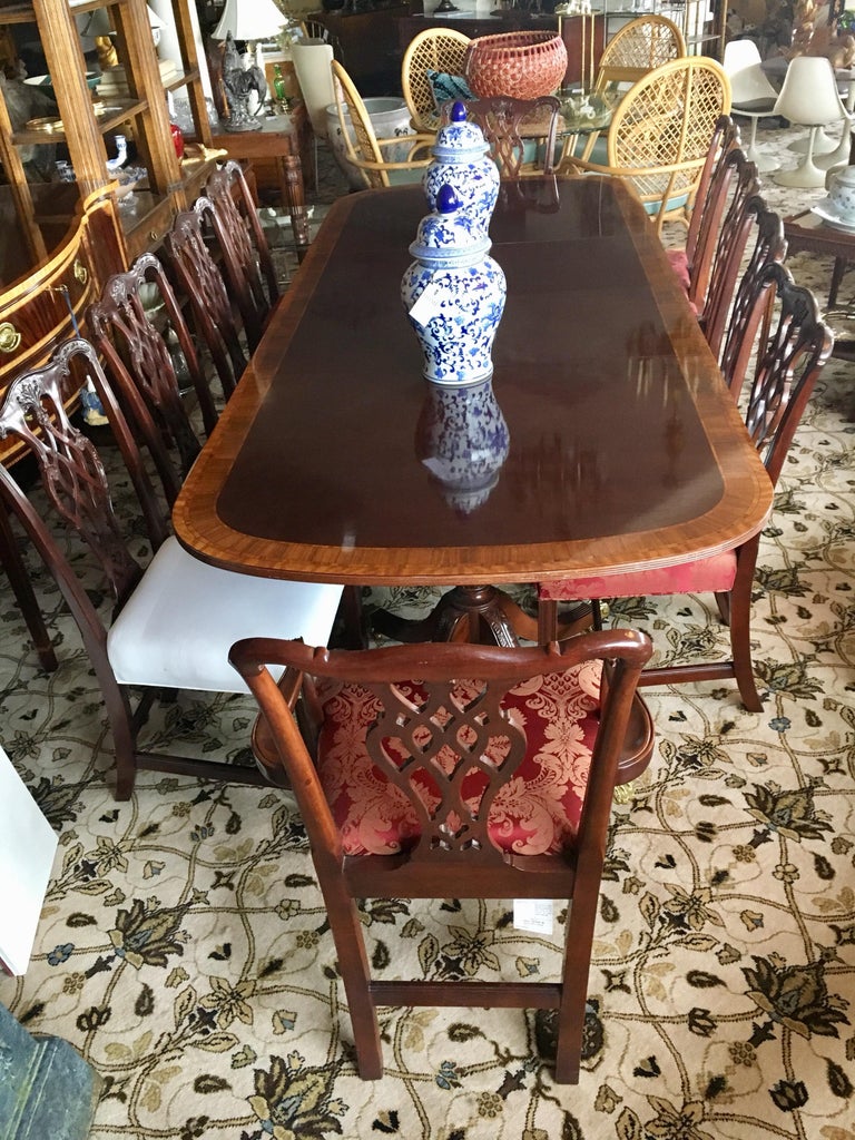 Councill Craftsman Mahogany Inlay Dining Room Set Table and Twelve ...