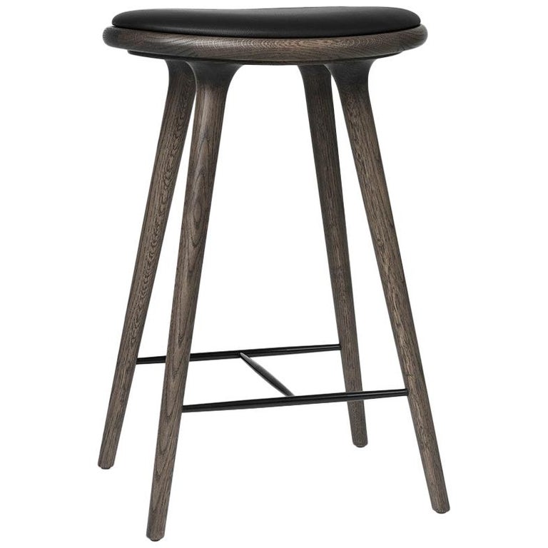 Counter Height High Stool Sirka Grey Oak Wood Leather Seat by Mater ...