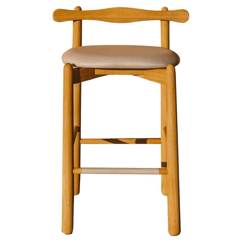 Custom Elm Wood Counter Stool with Upholstered Seat For Sale at 1stDibs