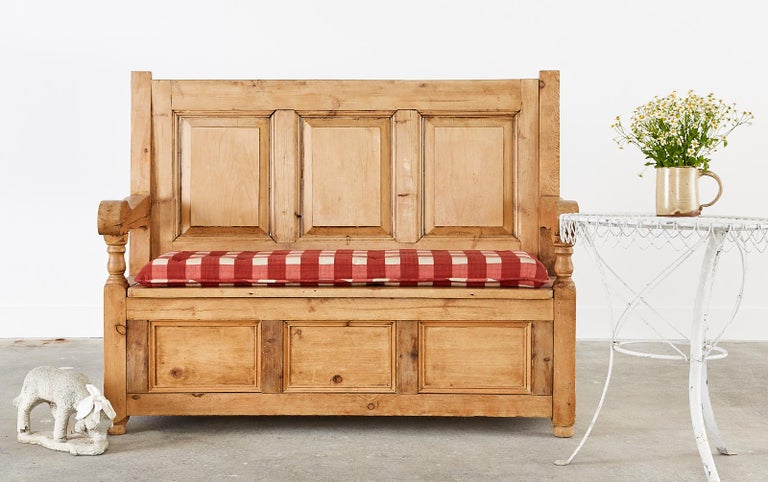 Country English Pine Farmhouse Settle Bench Seat Settee at 1stDibs