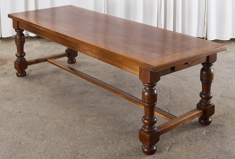 Country English Provincial Oak Farmhouse Trestle Dining Table For Sale ...