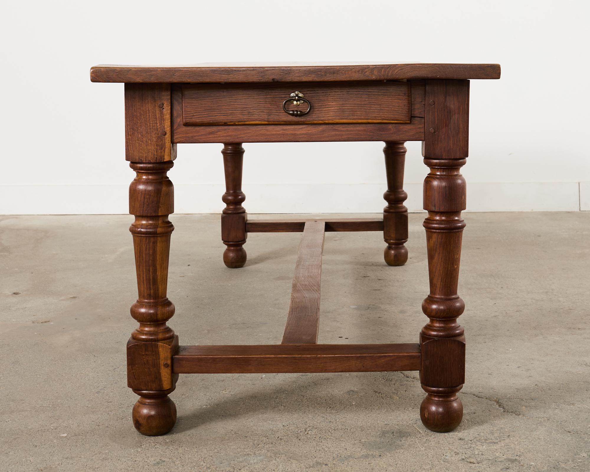 Country English Provincial Oak Farmhouse Trestle Dining Table For Sale ...