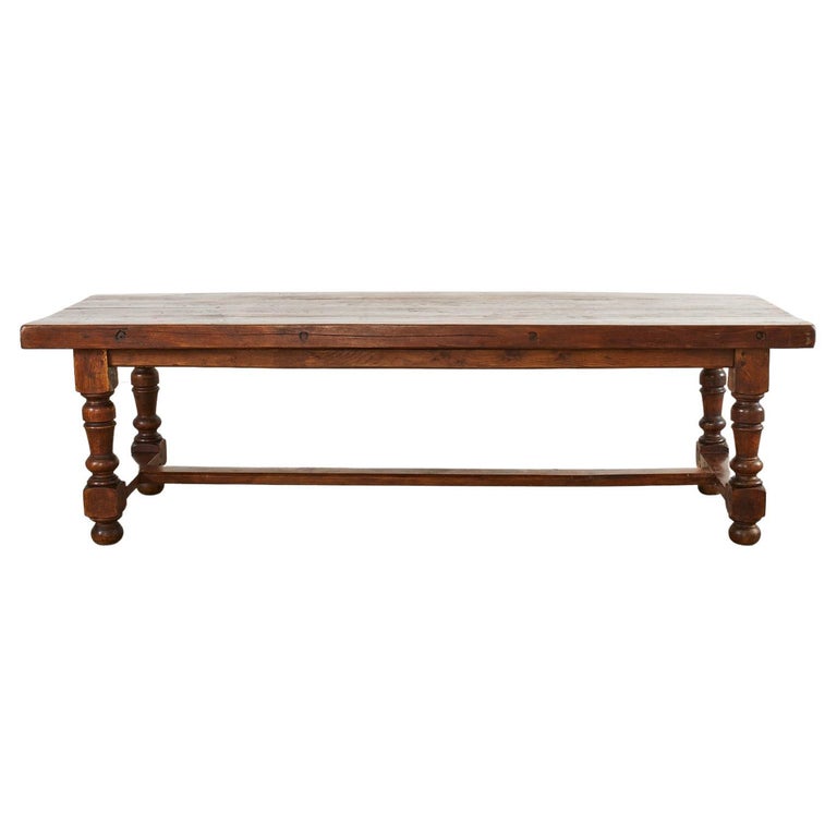 Country English Provincial Oak Farmhouse Trestle Dining Table at 1stDibs