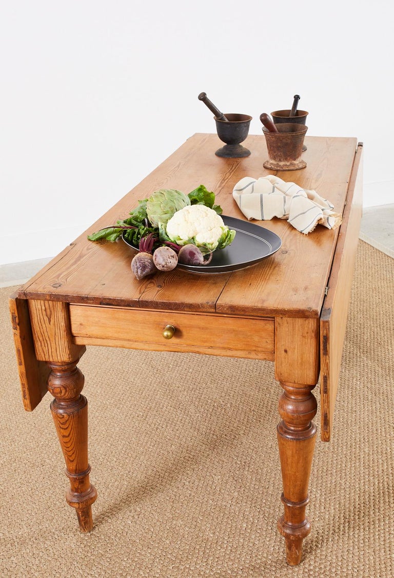 Country English Provincial Pine Farmhouse Drop Leaf Dining Table For ...