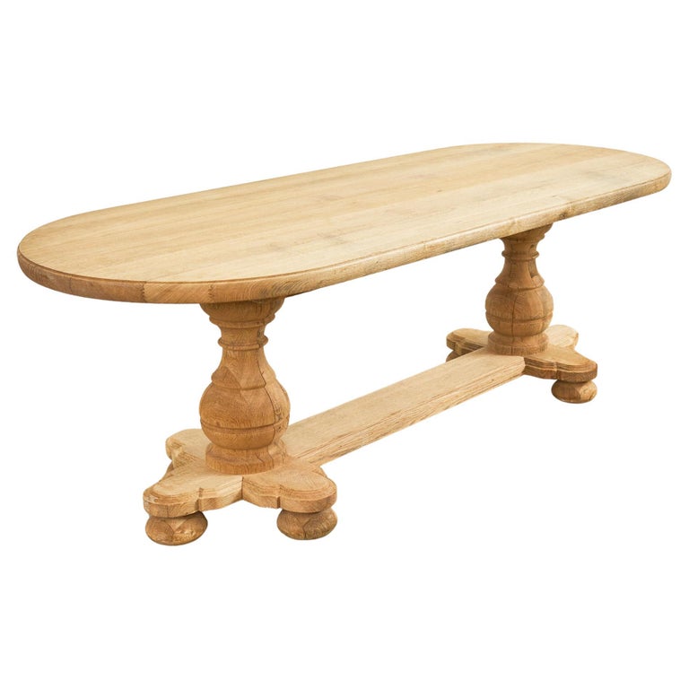 Country French Bleached Oak Oval Farmhouse Trestle Dining Table For ...