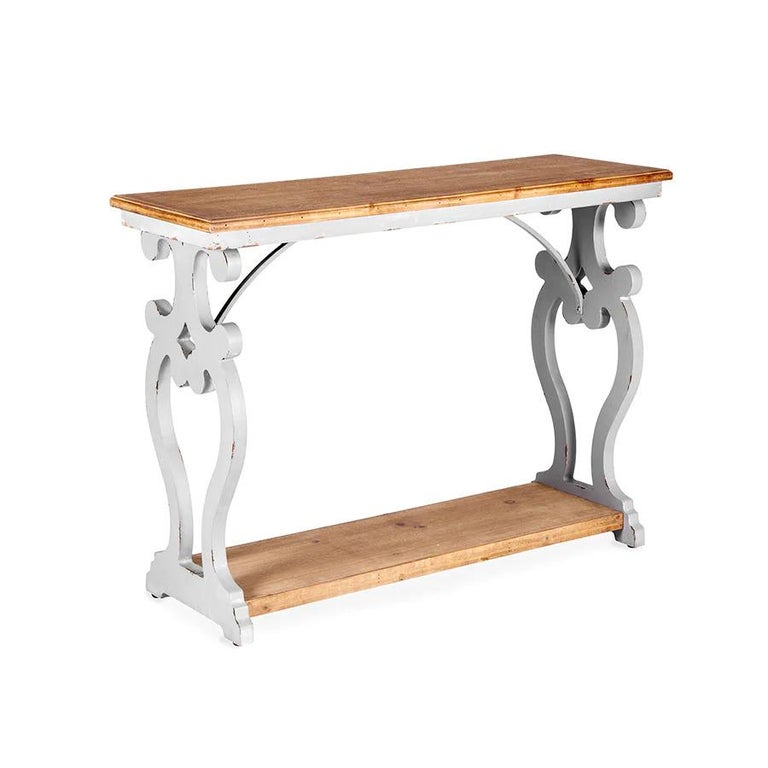 Country French Carved Grey Wash Hall Table, Fir Wood For Sale at 1stDibs