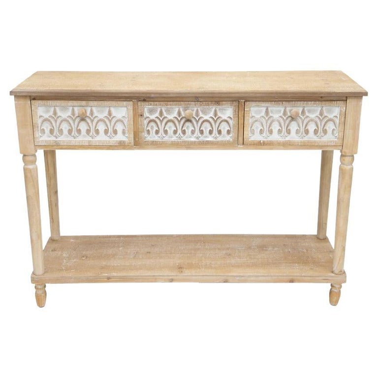 Country French Carved White Wash Drawer Hall Table, Fir Wood For Sale ...